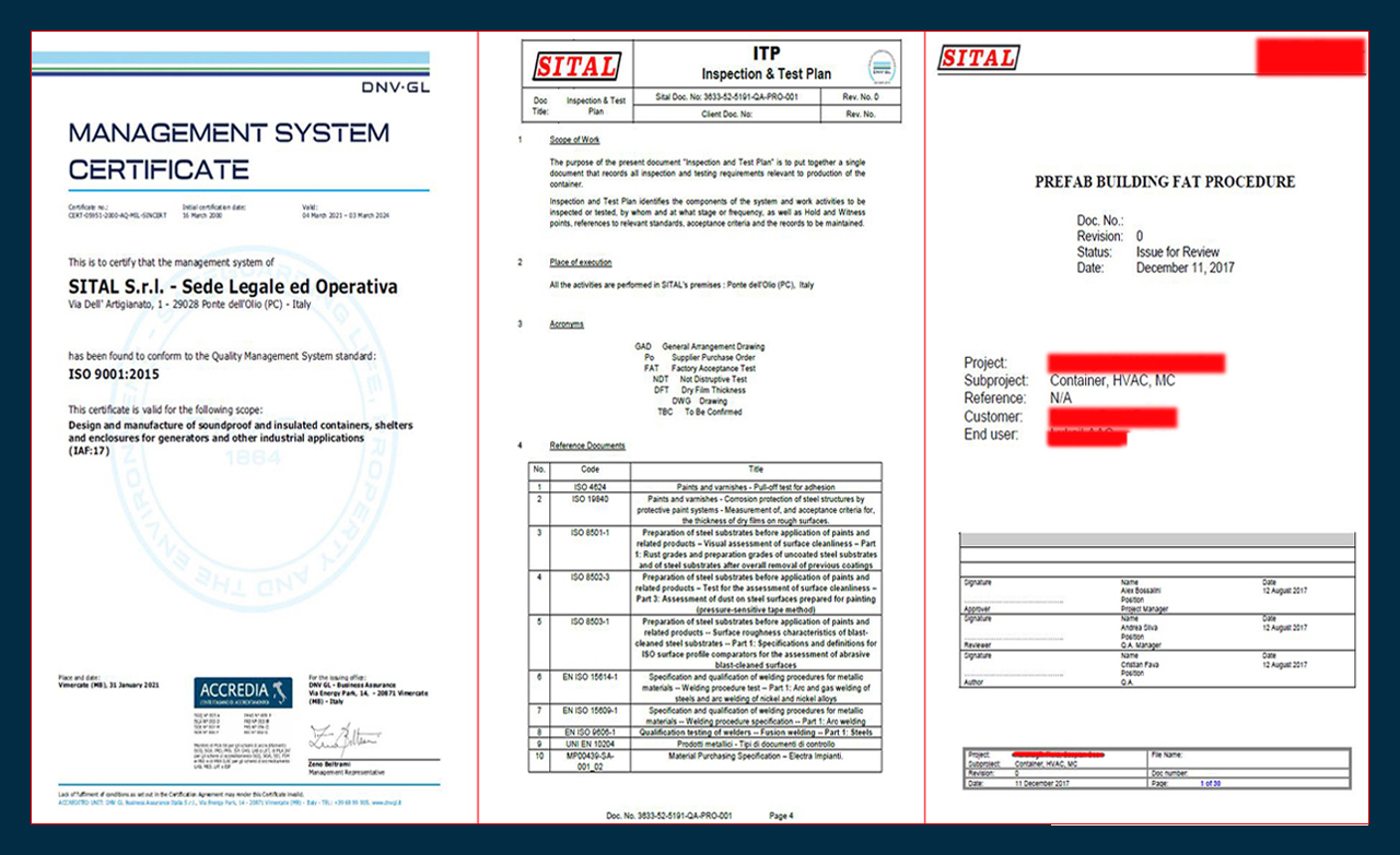 DOCUMENTAZIONE E CERTIFICAZIONI VARIE - Sital SRL